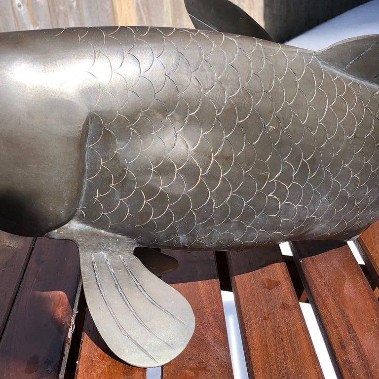 Japanese Huge Bronze Swirling Koi Trophy Fish, Good Fortune at 1stDibs