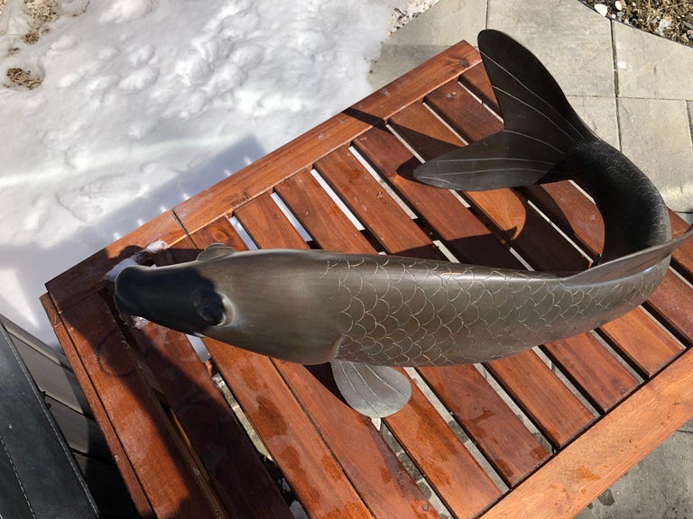 Japanese Huge Bronze Swirling Koi Trophy Fish, Good Fortune at 1stDibs