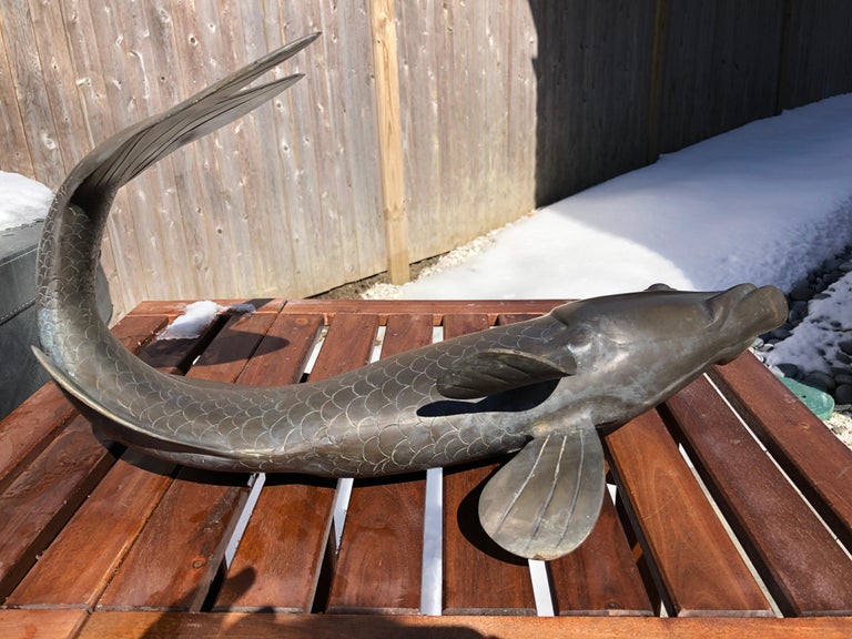Japanese Huge Bronze Swirling Koi Trophy Fish, Good Fortune at 1stDibs