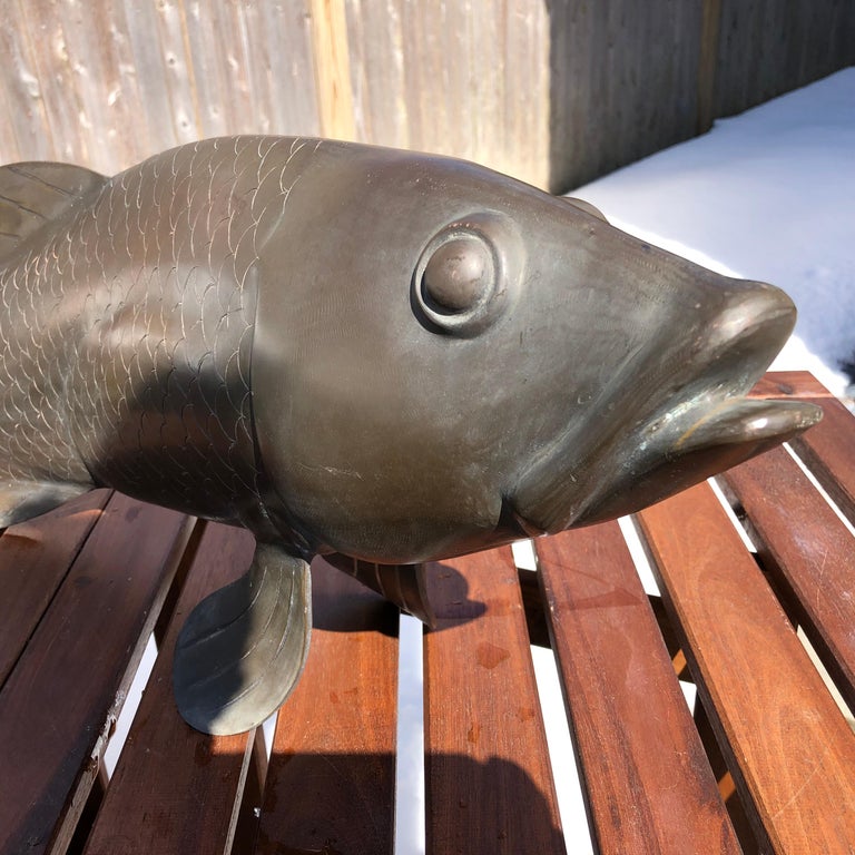 Japanese Huge Bronze Swirling Koi Trophy Fish, Good Fortune at 1stDibs