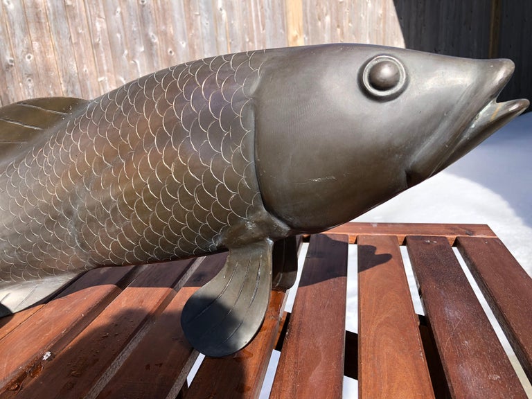 Japanese Huge Bronze Swirling Koi Trophy Fish, Good Fortune at 1stDibs