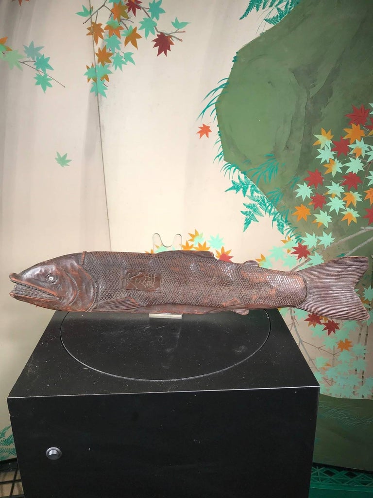 Japanese Huge Antique Hand-Carved Divine Salmon Fish, Ainu Peoples at ...