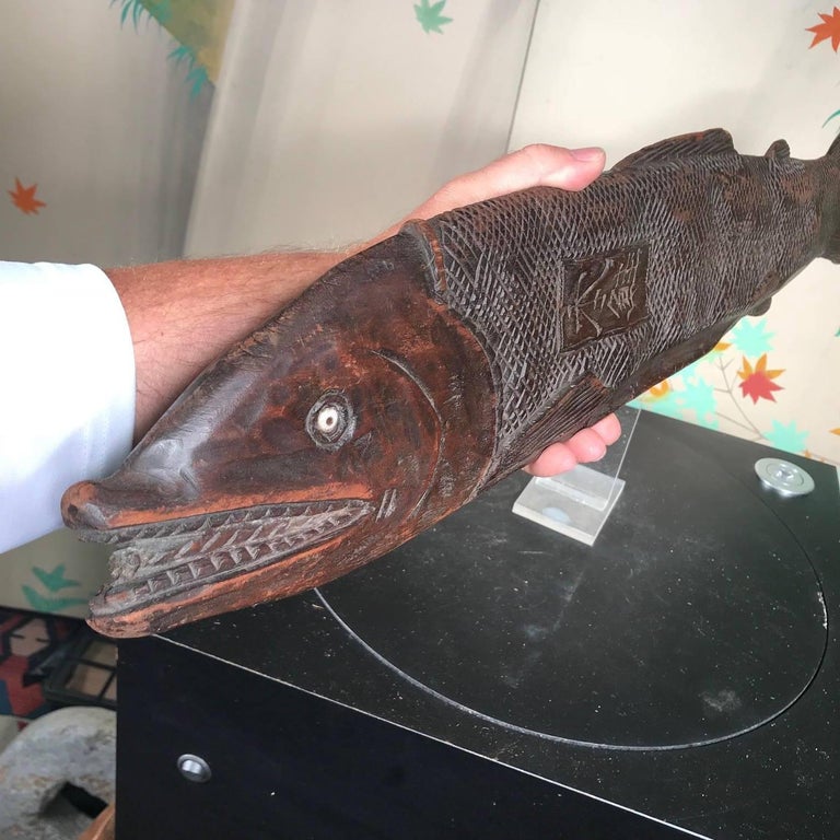 Japanese Huge Antique Hand-Carved Divine Salmon Fish, Ainu Peoples at ...