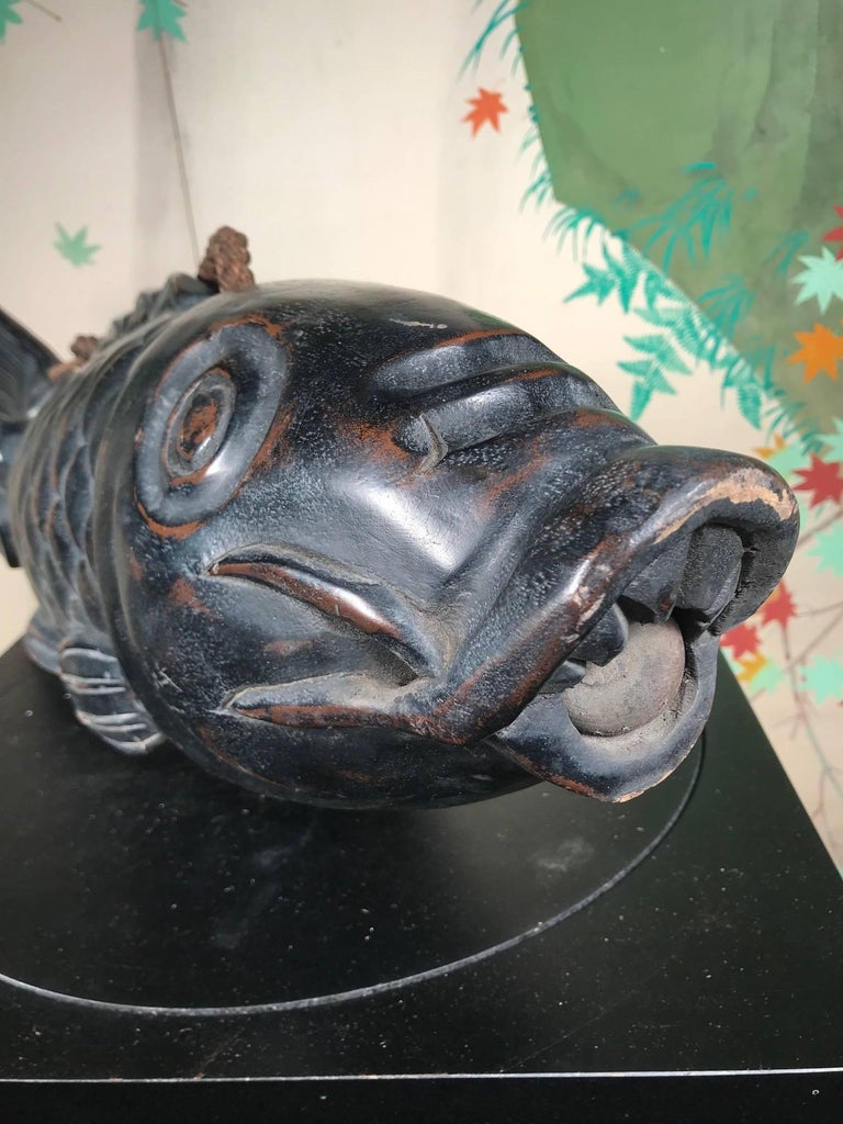 Japanese Huge Antique Hand-Carved Wood Koi Good Fortune Fish, 19th ...