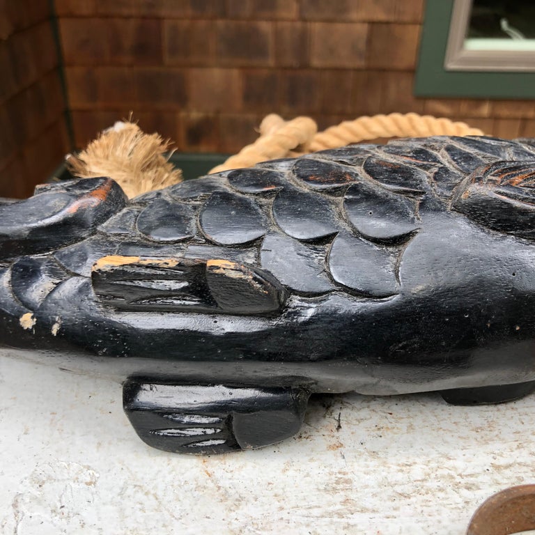 Japanese Huge, Antique Hand Carved Wood Koi Good Fortune Fish, 19th ...