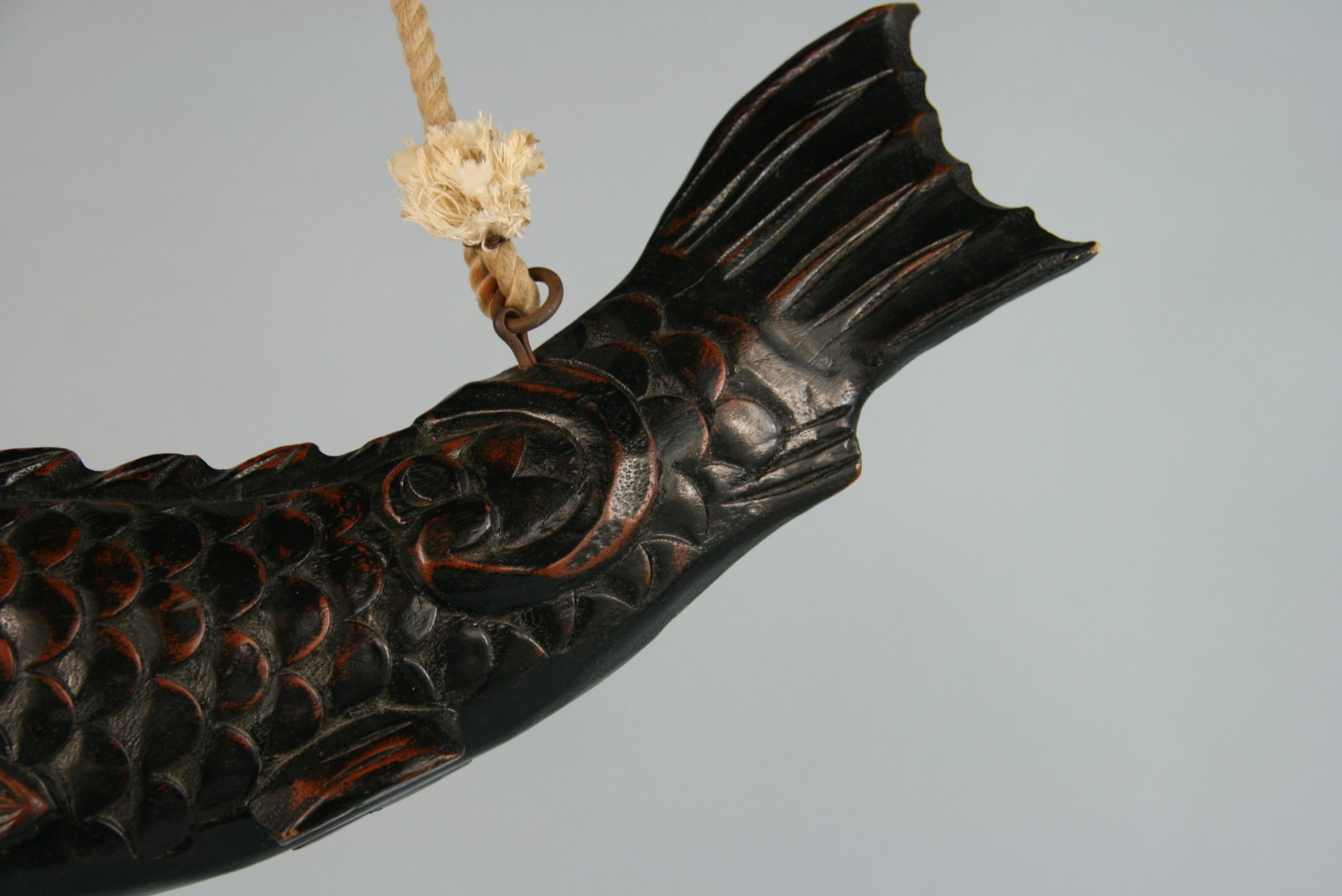 Japanese Huge Antique Hand Carved Wood Koi Good Fortune Fish, 19th ...
