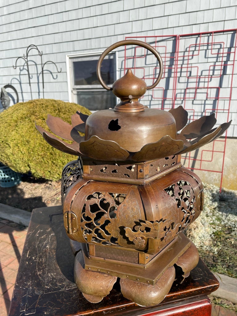 Japanese Huge 1850 Antique Signed "Lotus Flower" Temple Lighting ...