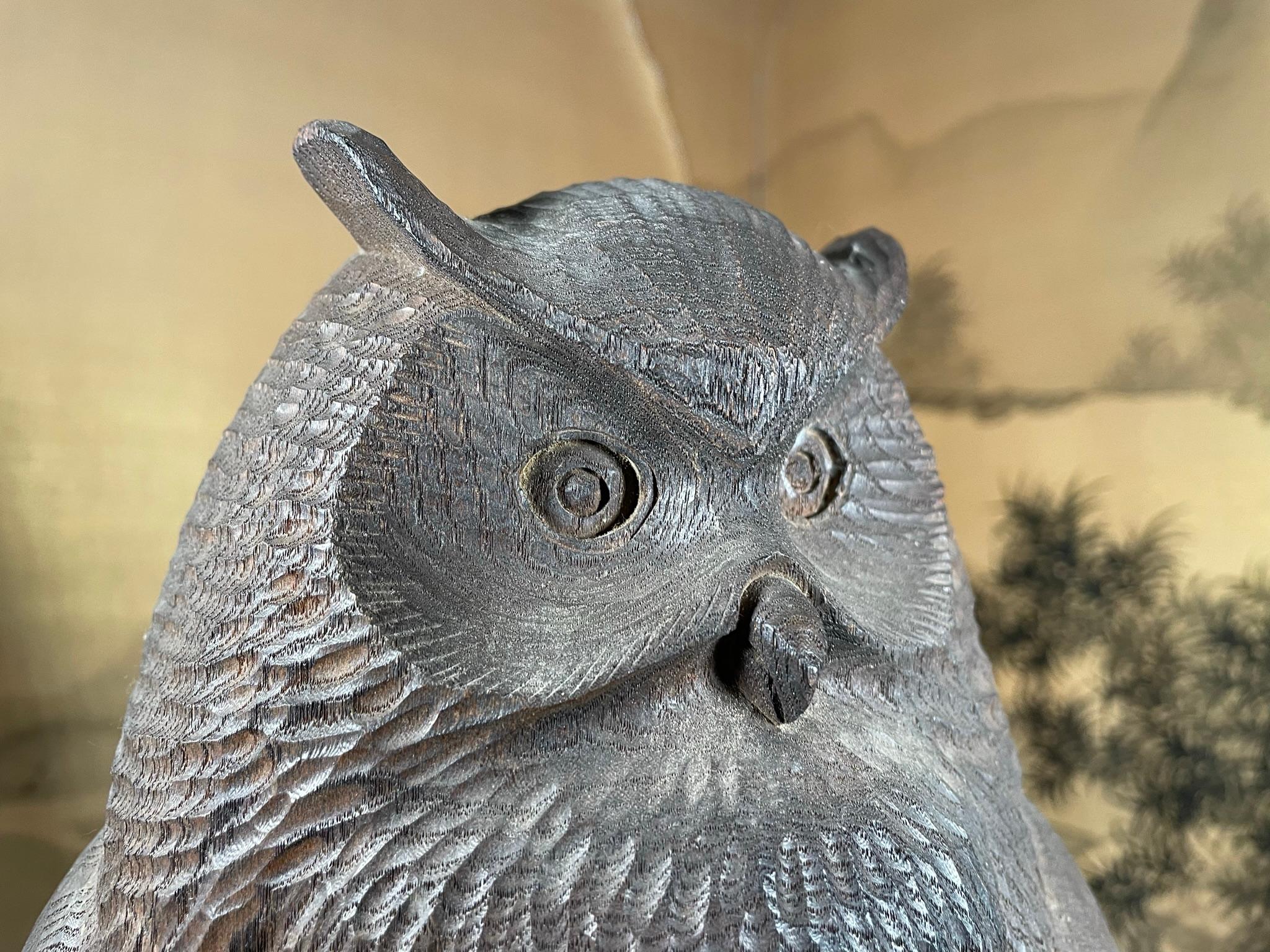 Japanese Huge Old Hand Carved Wood Owl, Ainu People For Sale at 1stDibs