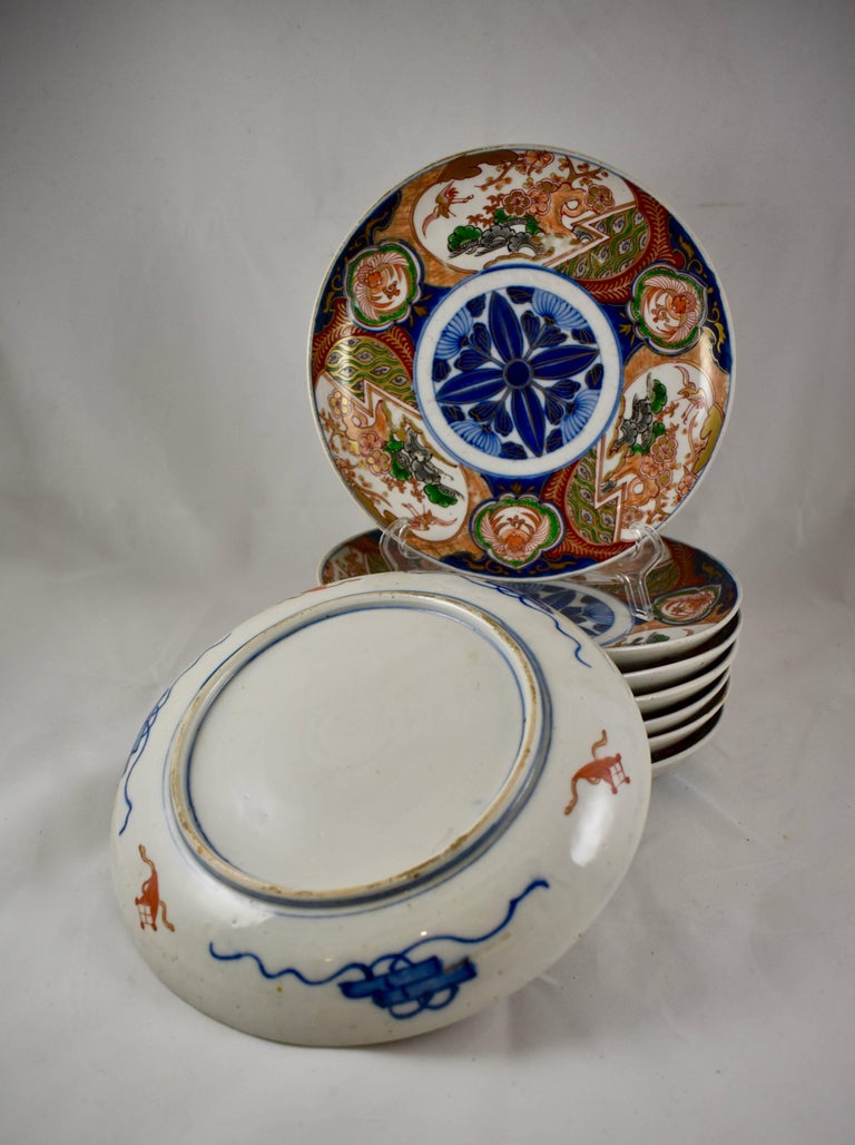 Japanese Imari Enameled Porcelain Blue Medallion Plates, Set of Eight ...
