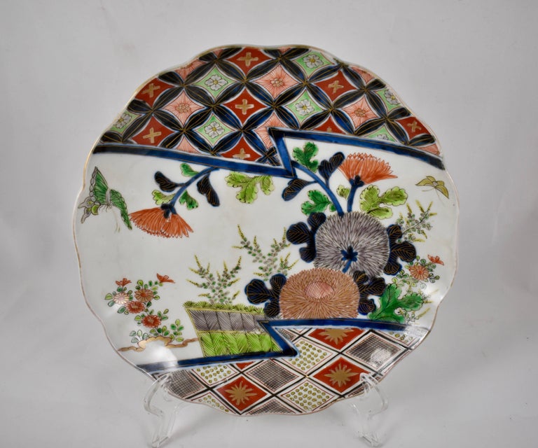 Japanese Imari Enameled Porcelain Floral and Geometric Plates, Set of ...