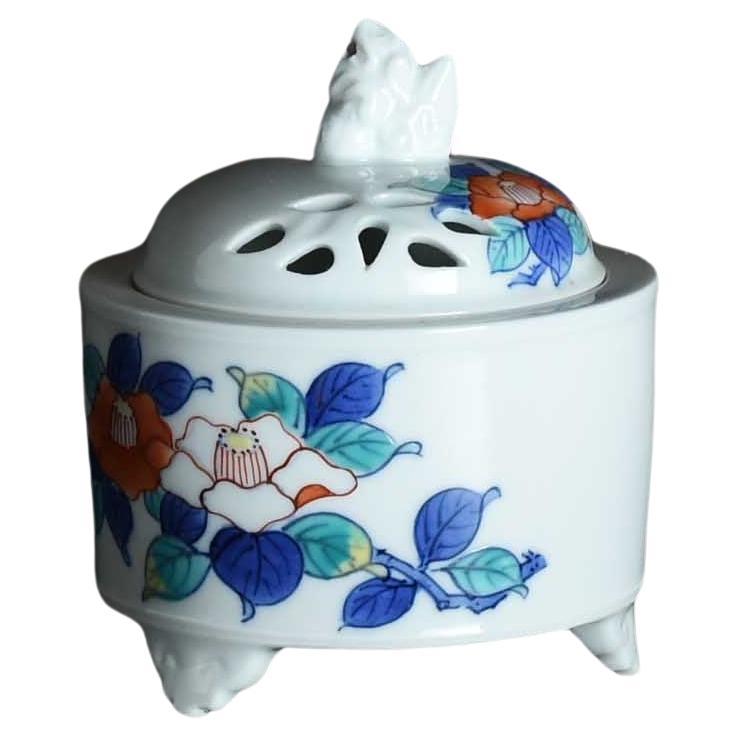 Japanese Arita "Somenishiki Seikaiha" Handmade green tea cup with lid ...