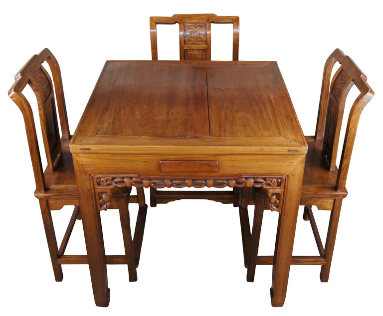 Japanese Imperial Meiji Style Elm Carved Chinoiserie Mahjong Game Table ...