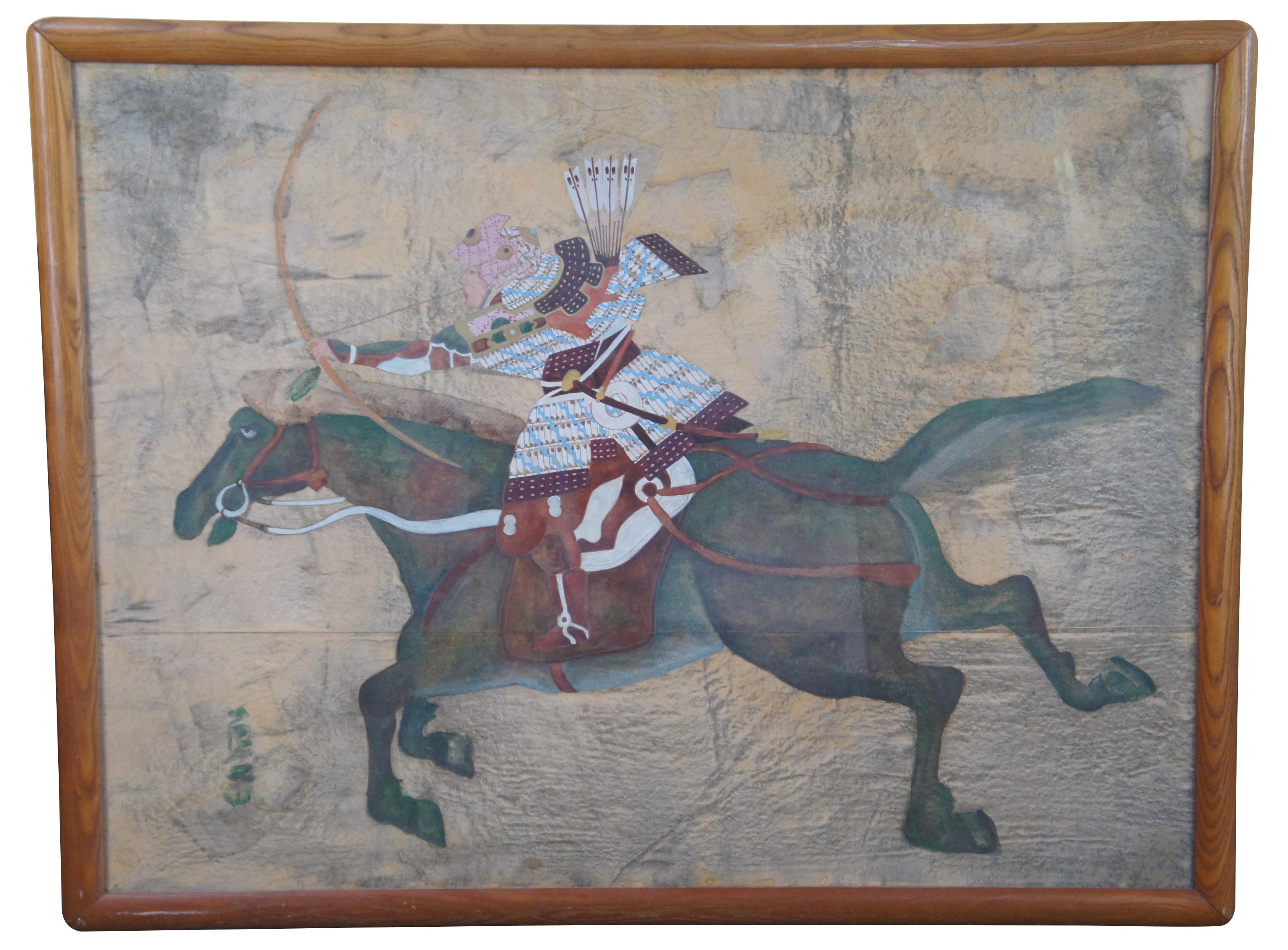 Japanese Imperial Samurai Warrior Minamoto Horseback Watercolor ...