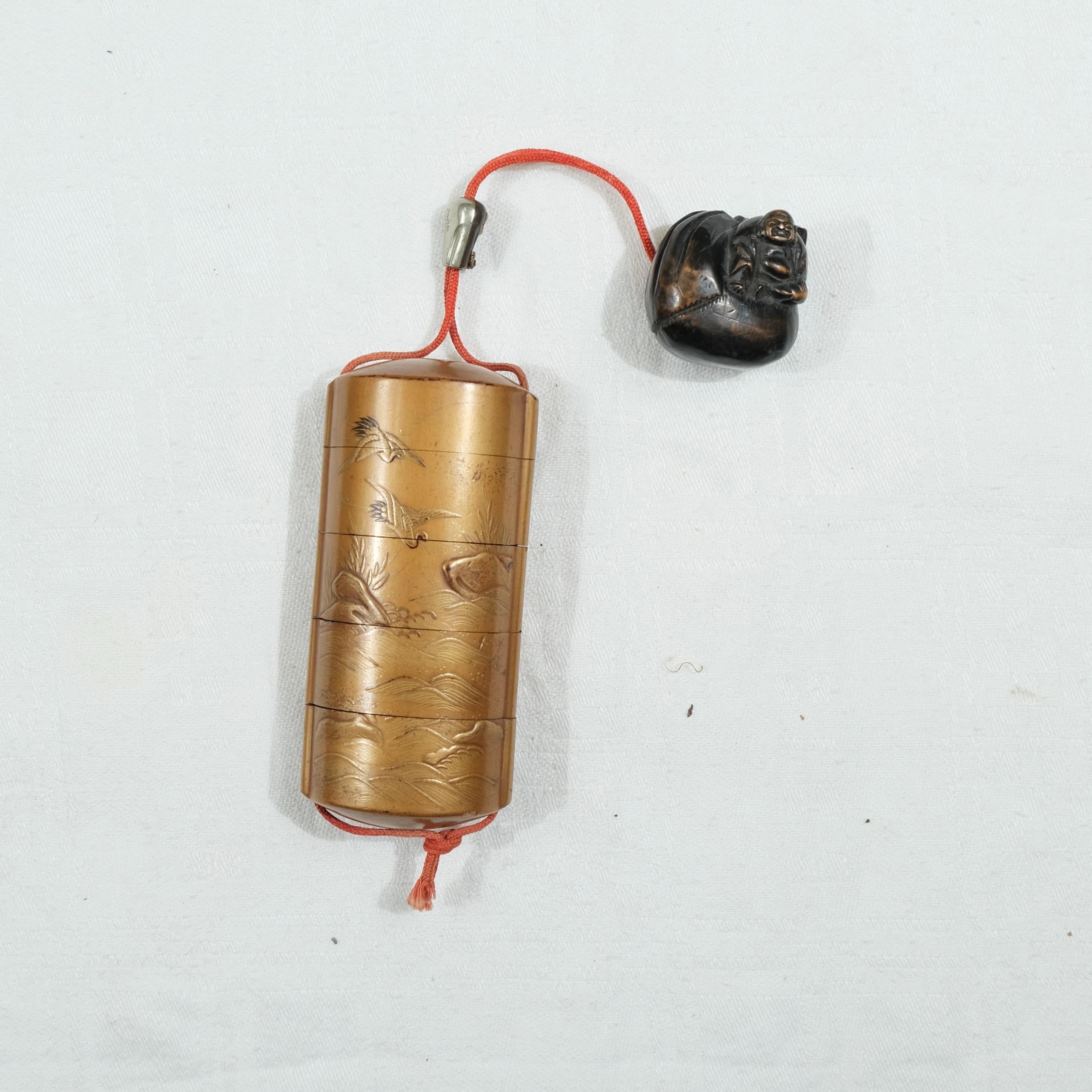 Japanese Inro in lacquer with a wooden netsuke, Late 19th c For Sale at ...