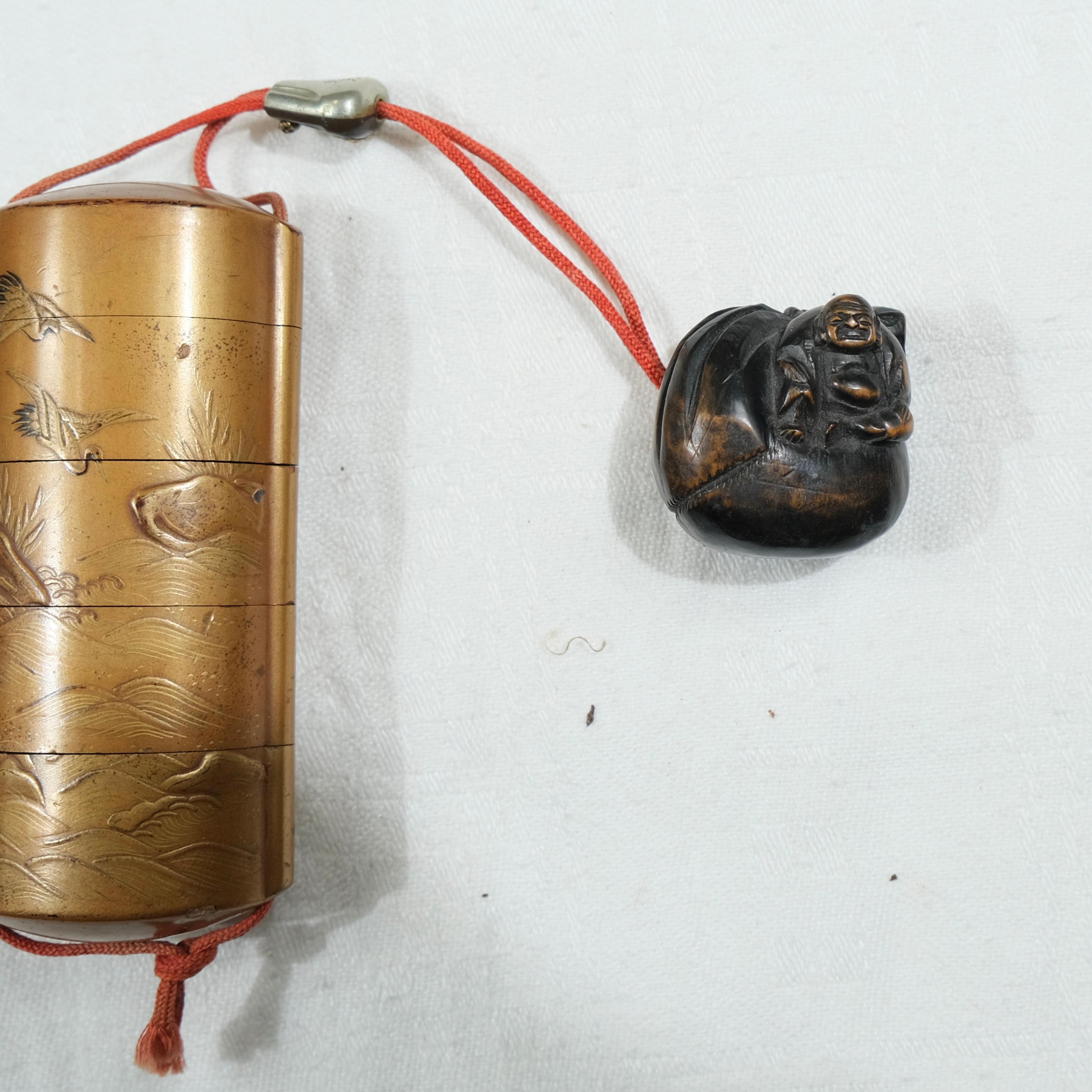 Japanese Inro in lacquer with a wooden netsuke, Late 19th c For Sale at ...