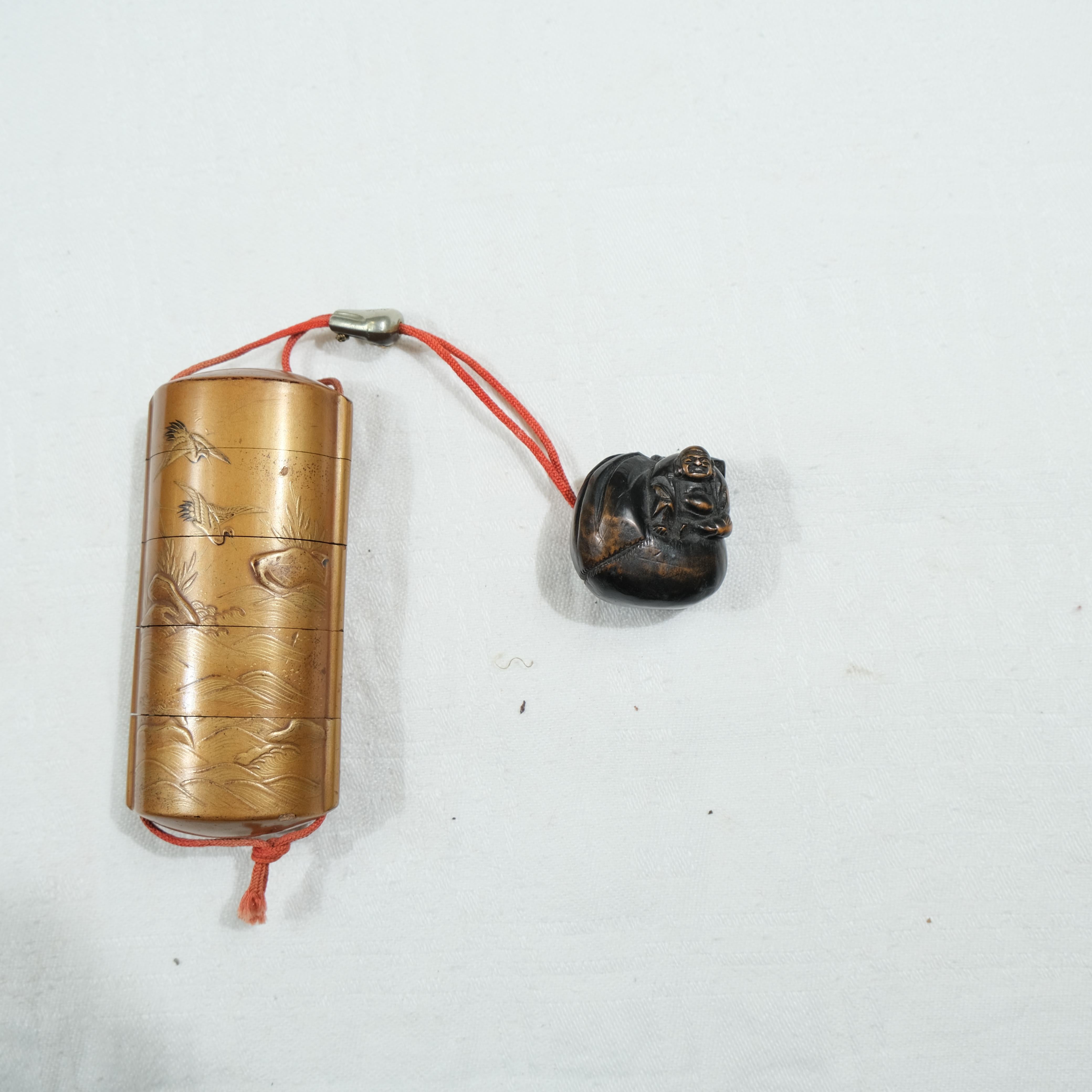 Japanese Inro in lacquer with a wooden netsuke, Late 19th c For Sale at ...