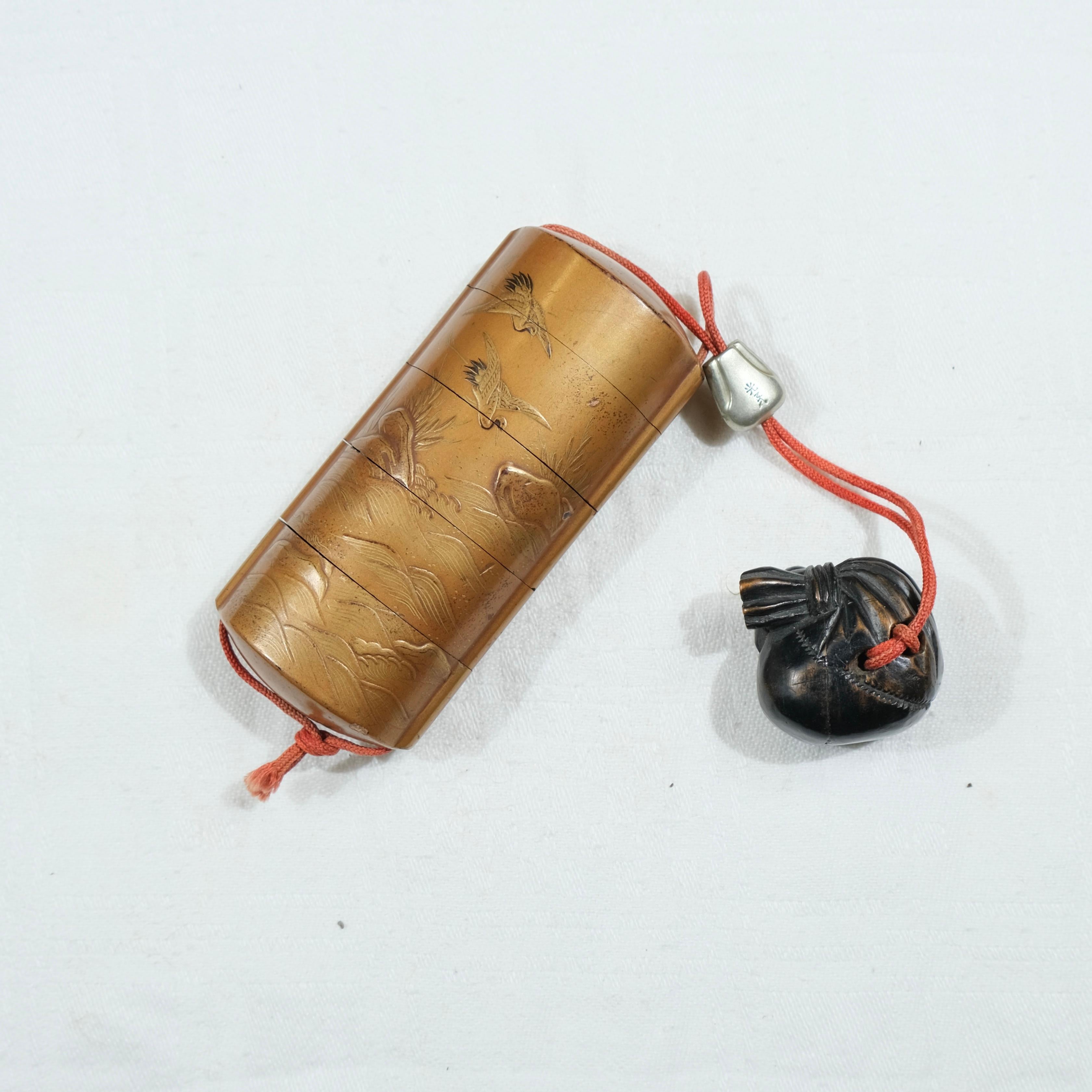 Japanese Inro in lacquer with a wooden netsuke, Late 19th c For Sale at ...