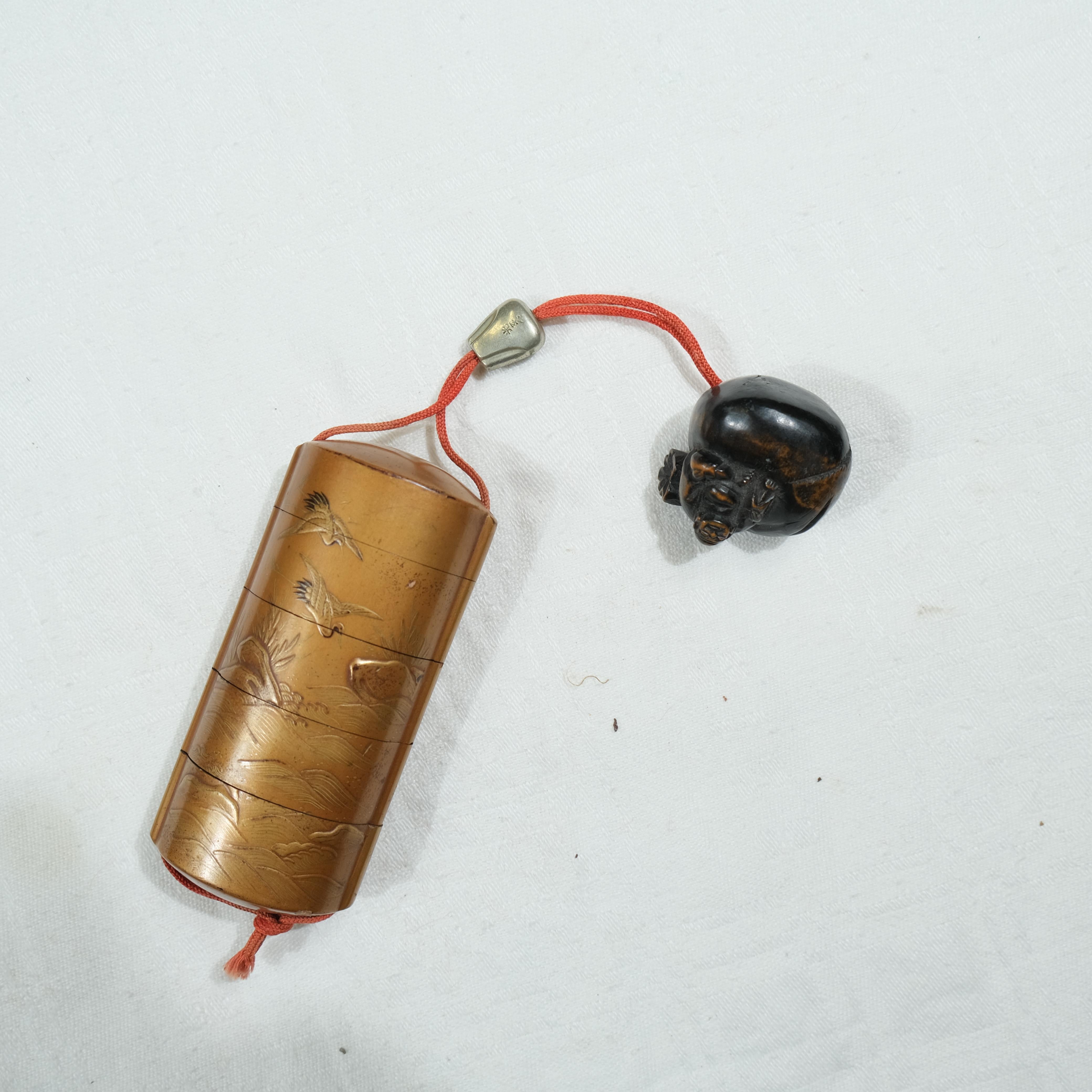 Japanese Inro in lacquer with a wooden netsuke, Late 19th c For Sale at ...