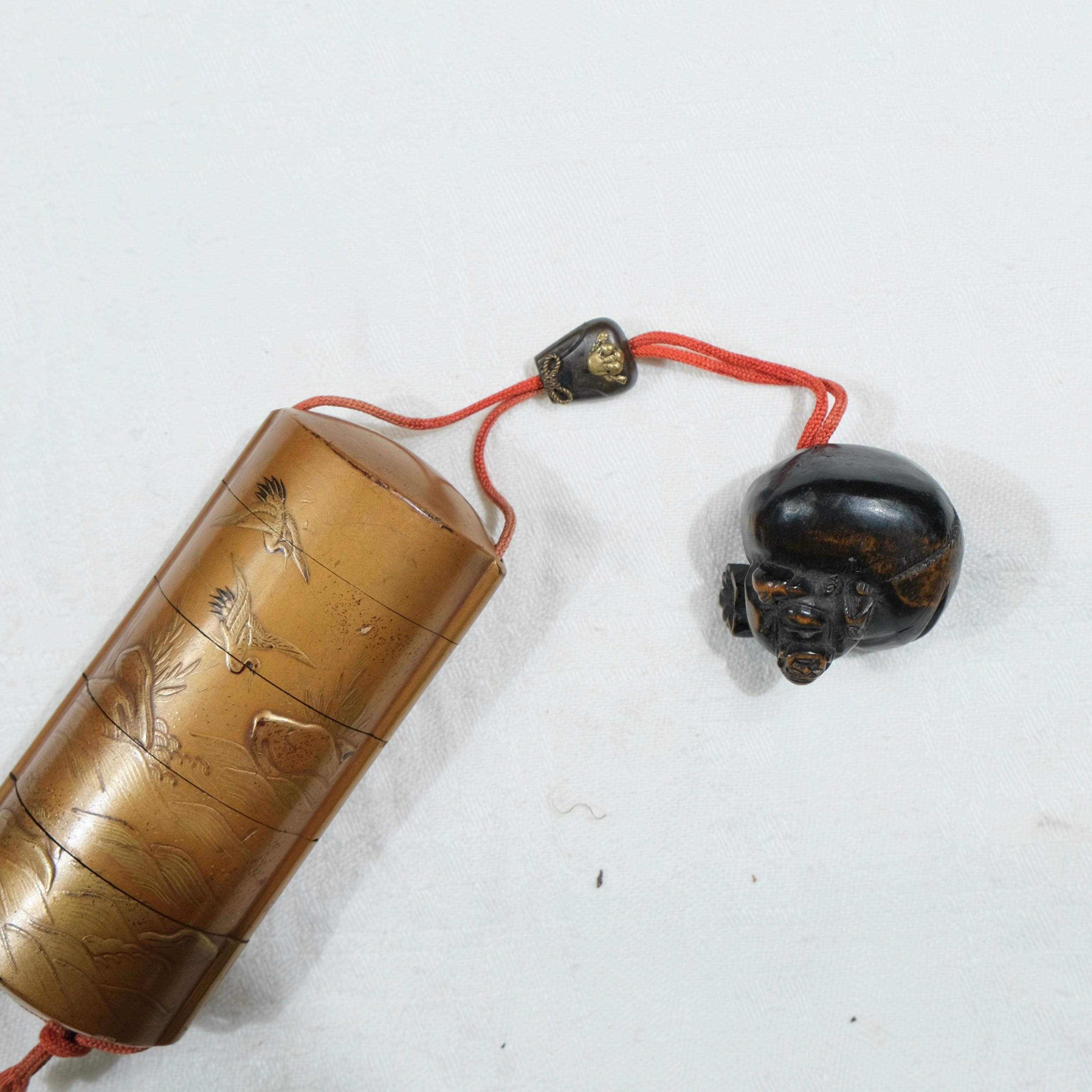 Japanese Inro in lacquer with a wooden netsuke, Late 19th c For Sale at ...