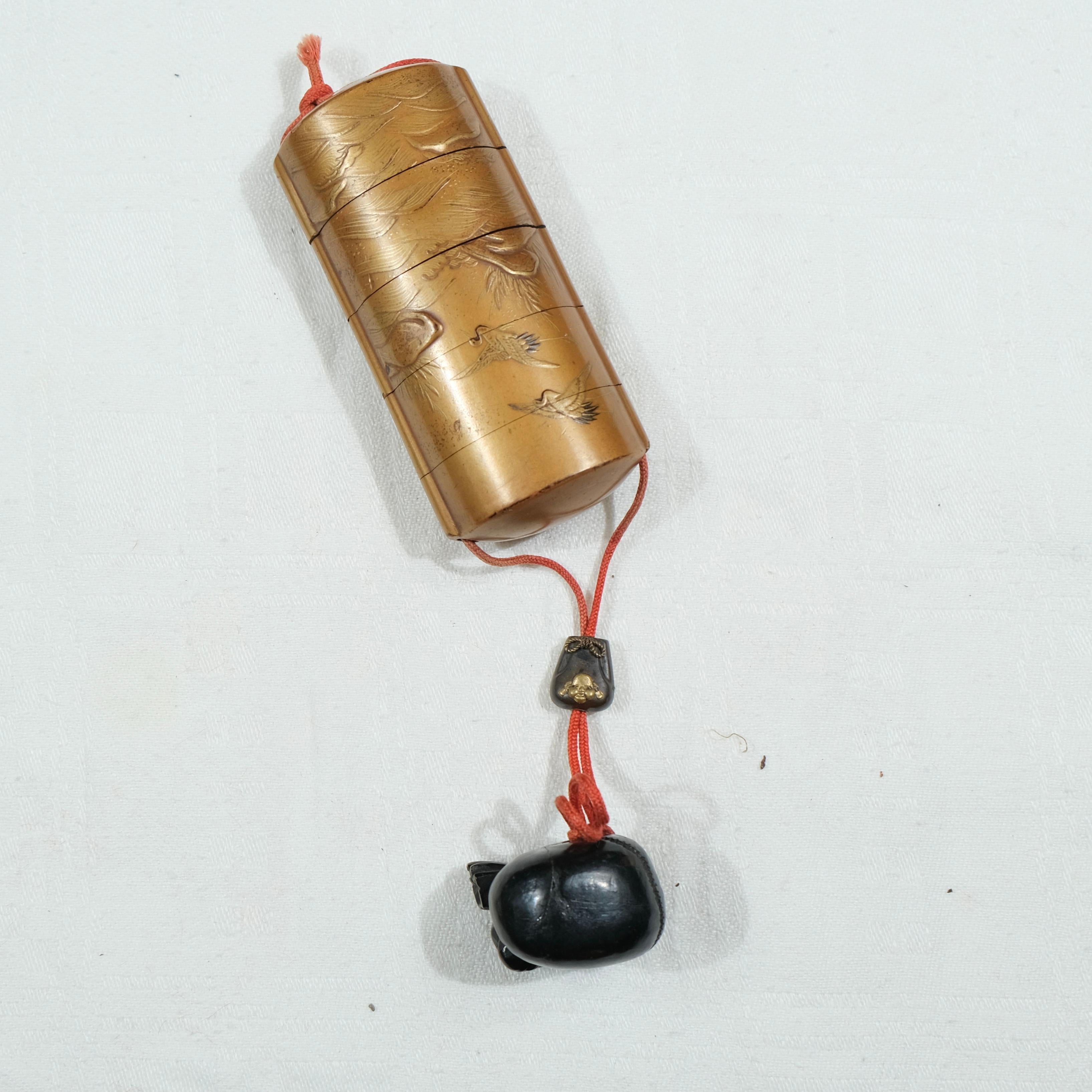 Japanese Inro in lacquer with a wooden netsuke, Late 19th c For Sale at ...
