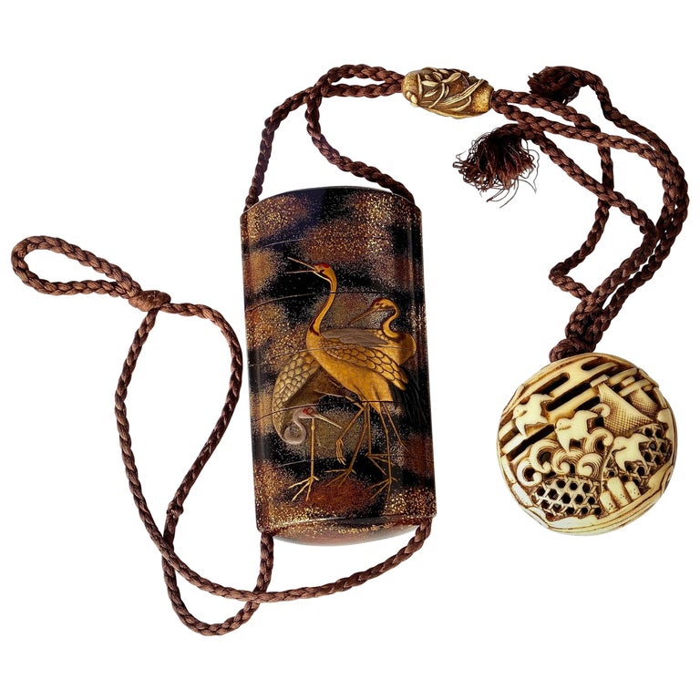 Japanese Inro with Netsuke, Late 19th Century at 1stDibs