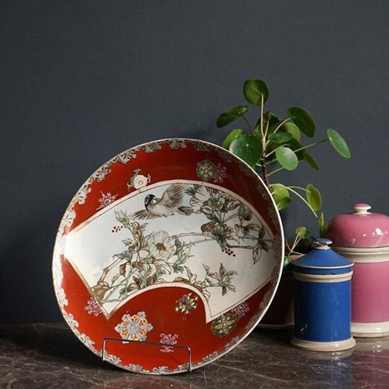 Large Japanese Antique Hand Painted Iron Red Satsuma Charger, Meiji ...