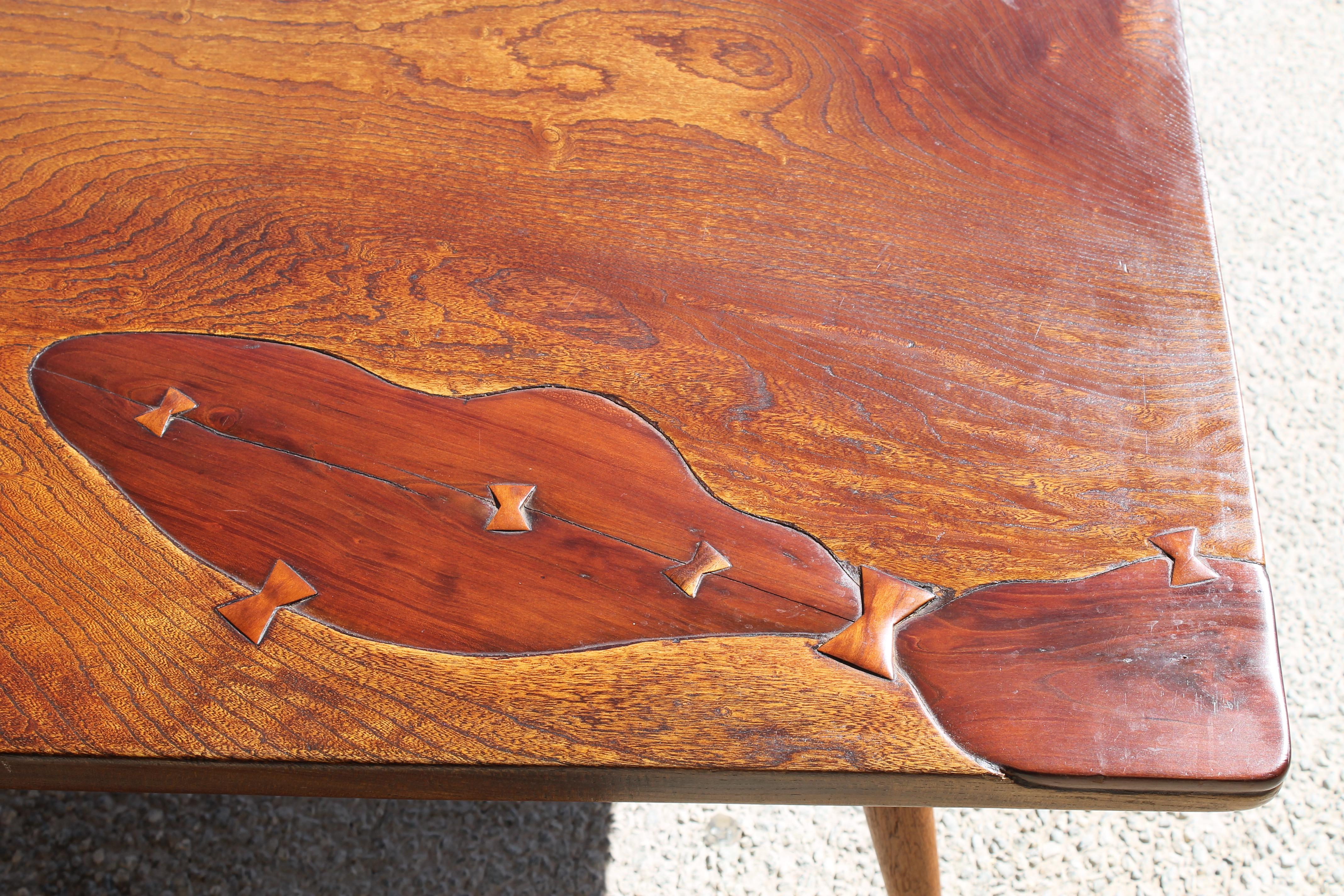 Japanese Keyaki Wood Coffee Table with Bowtie Keys at 1stDibs