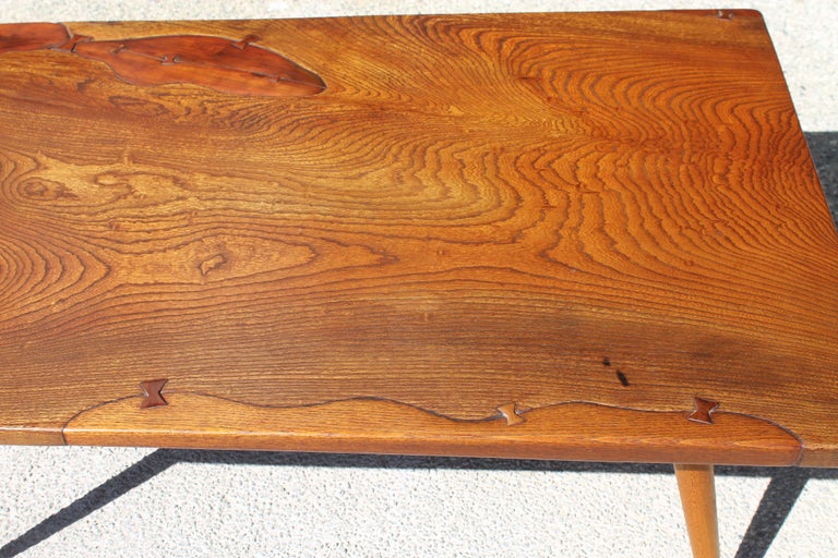 Japanese Keyaki Wood Coffee Table with Bowtie Keys at 1stDibs