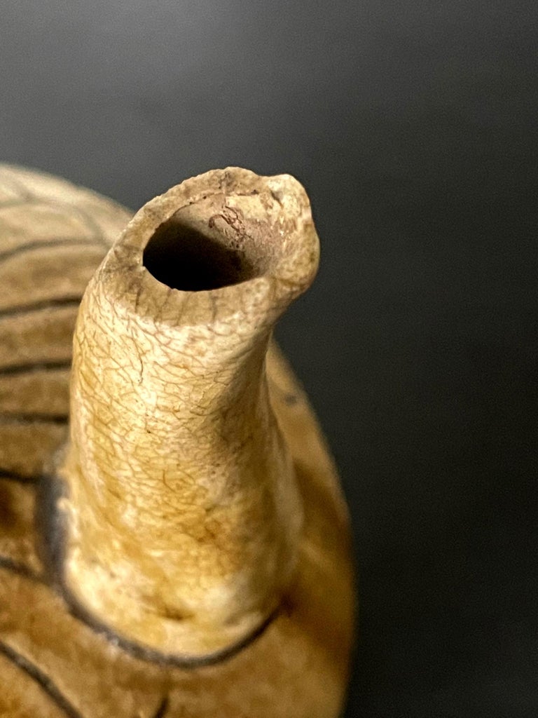 Japanese Ko-Seto Stoneware Ewer with Carved Design For Sale at 1stDibs