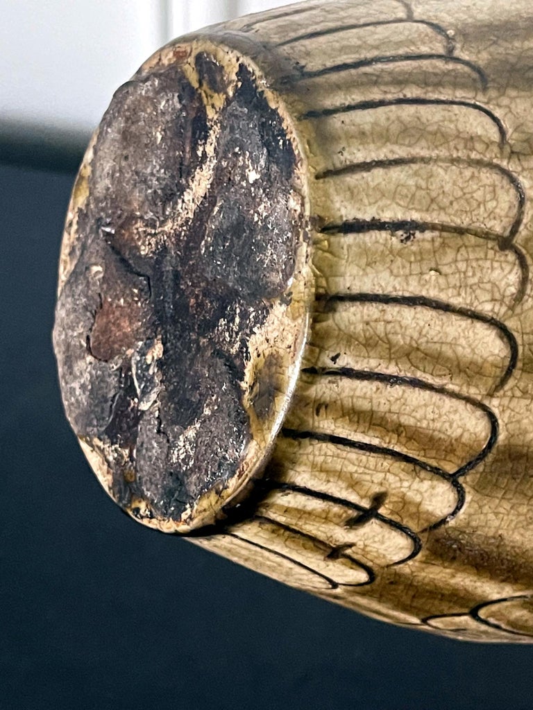 Japanese Ko-Seto Stoneware Ewer with Carved Design For Sale at 1stDibs