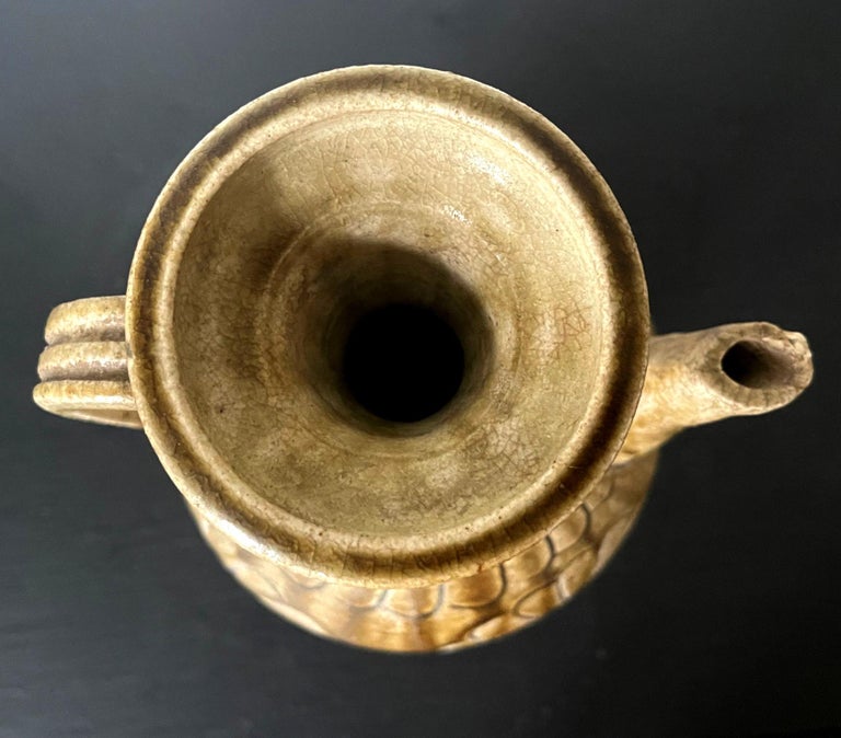 Japanese Ko-Seto Stoneware Ewer with Carved Design For Sale at 1stDibs