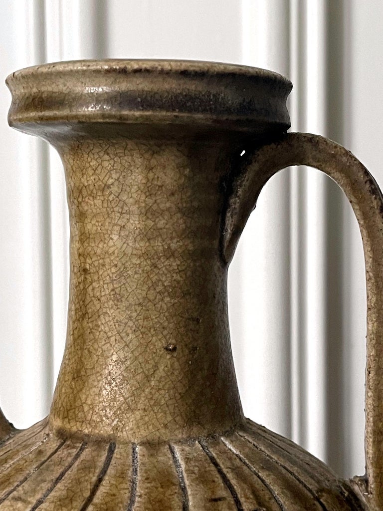 Japanese Ko-Seto Stoneware Ewer with Carved Design For Sale at 1stDibs