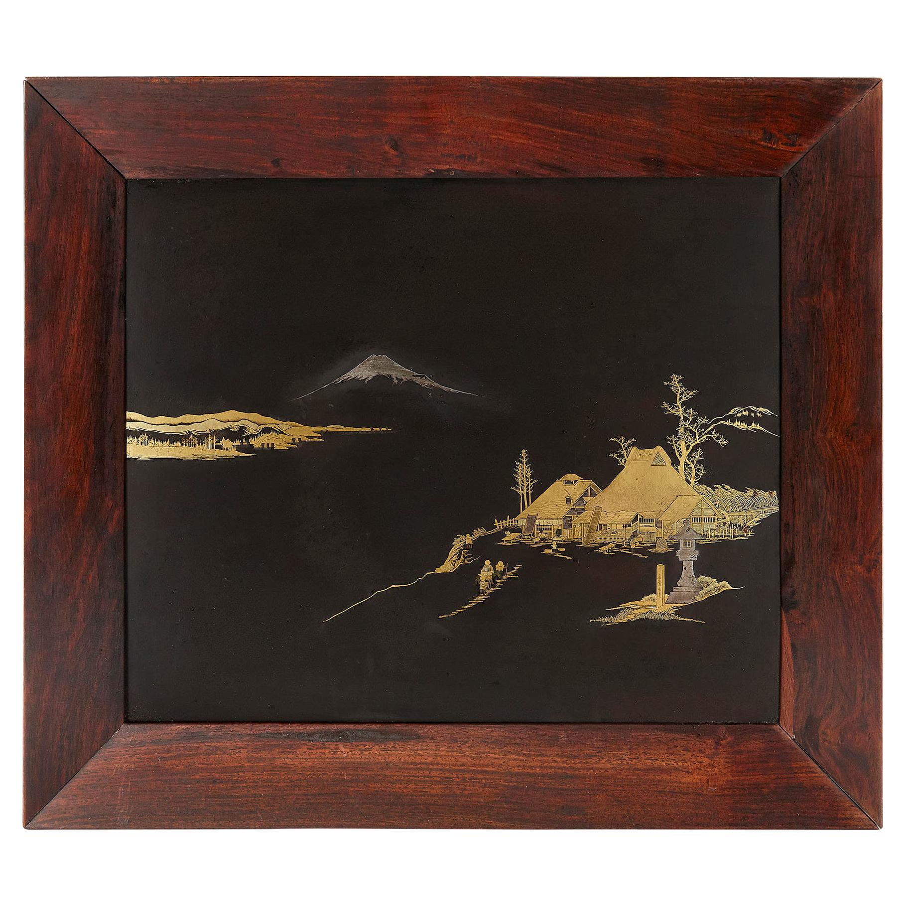 Japanese Komai Iron Plaque Adorned with Silver and Gold Inlays For Sale ...