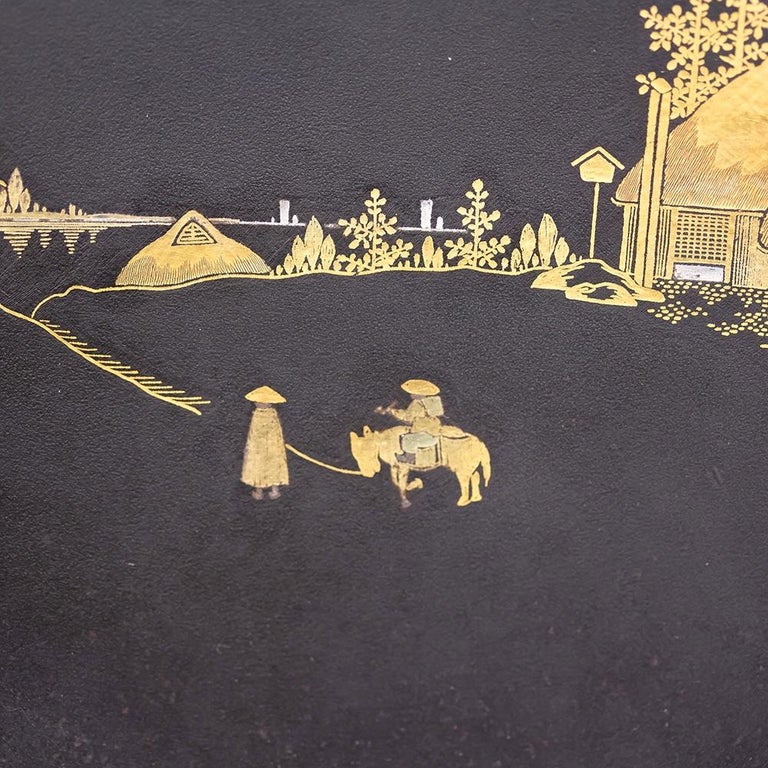 Japanese Komai Style Iron Damascene Dish by Abe Shoten For Sale at 1stDibs