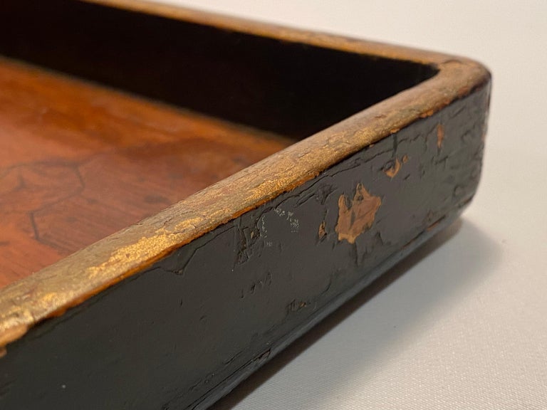 Japanese Lacquer and Geometric Meiji Period Inlaid Tray For Sale at 1stDibs