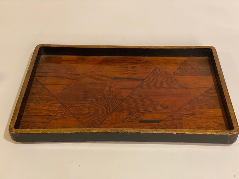 Japanese Lacquer and Geometric Meiji Period Inlaid Tray For Sale at 1stDibs
