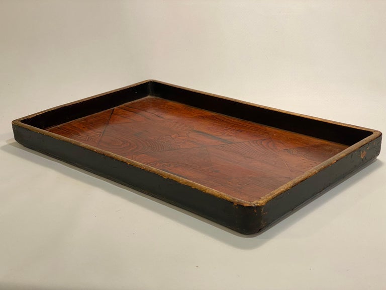 Japanese Lacquer and Geometric Meiji Period Inlaid Tray For Sale at 1stDibs