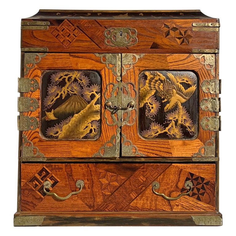 Japanese Lacquer and Marquetry Jewelry or Collector Chest, Meiji Period ...