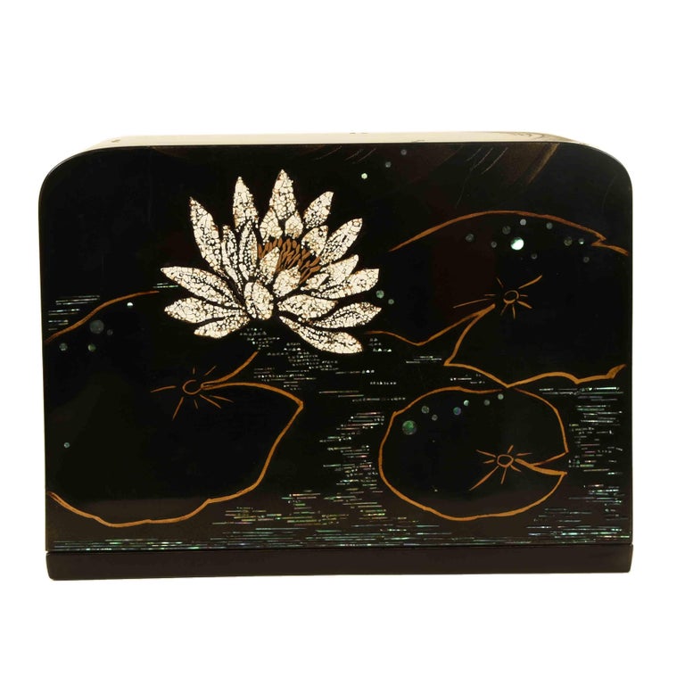 Japanese Lacquer Box with Water Lily Design at 1stDibs