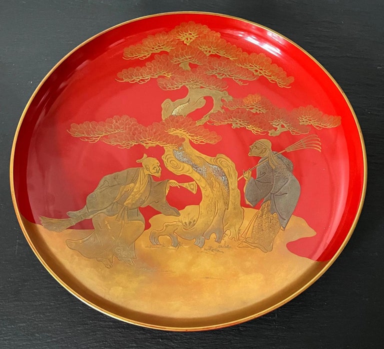 Japanese Lacquer Maki-e Plate of Takasago Story For Sale at 1stDibs