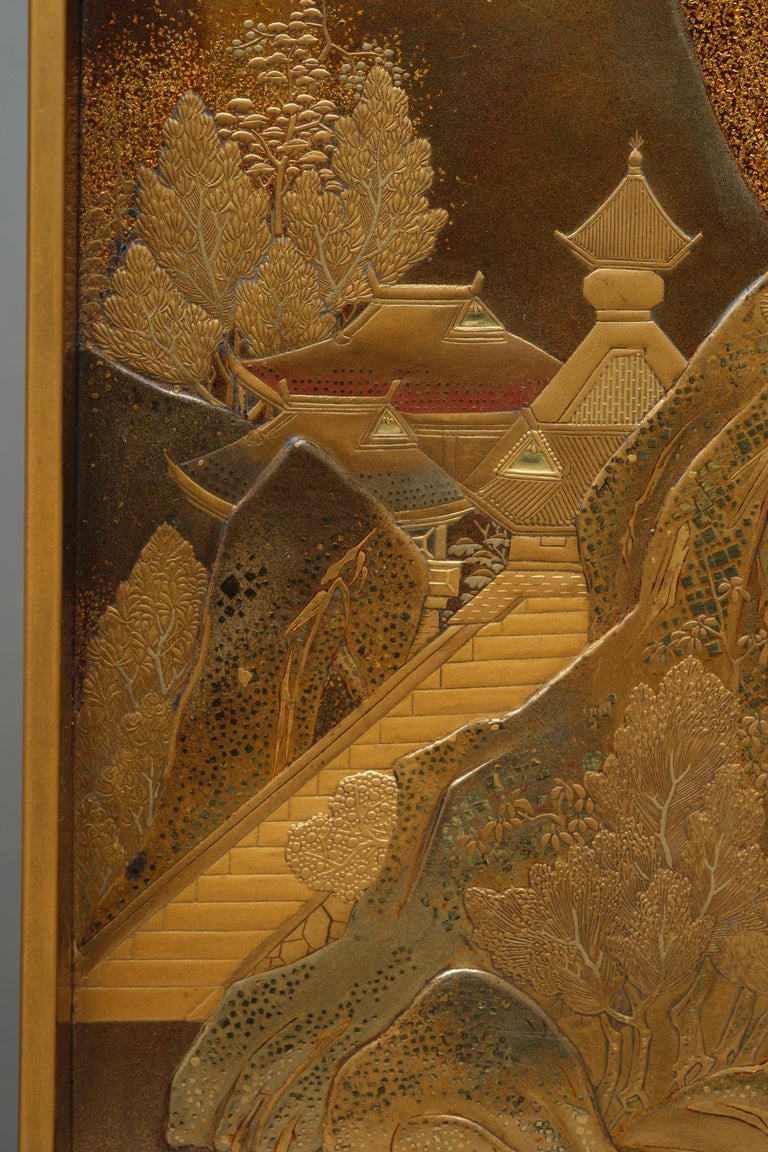 Japanese lacquer suzuri’bako 箱 with a cherry blossom and Chinese ...