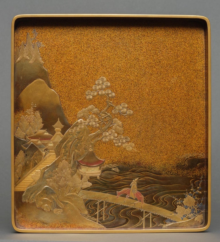 Japanese lacquer suzuri’bako 箱 with a cherry blossom and Chinese ...