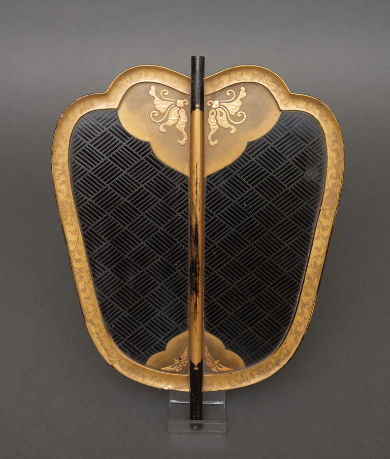 Japanese Lacquer Tray Shaped like a War Fan 軍配 'Gunbai' with a ...