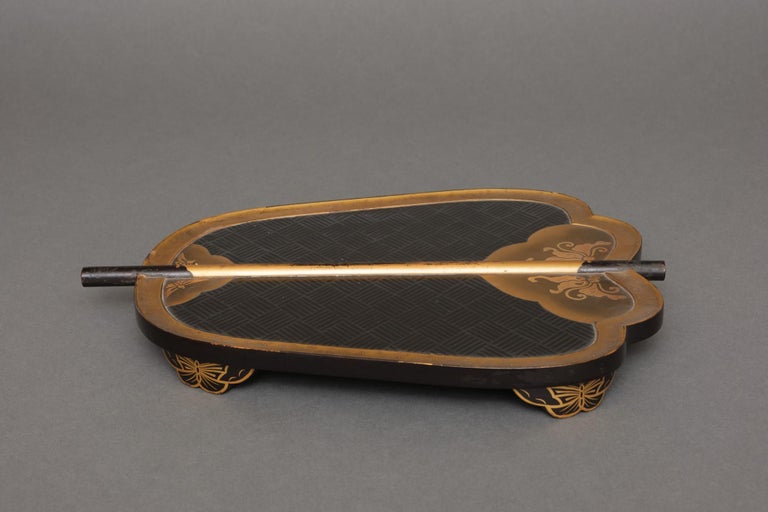 Japanese Lacquer Tray Shaped like a War Fan 軍配 'Gunbai' with a ...