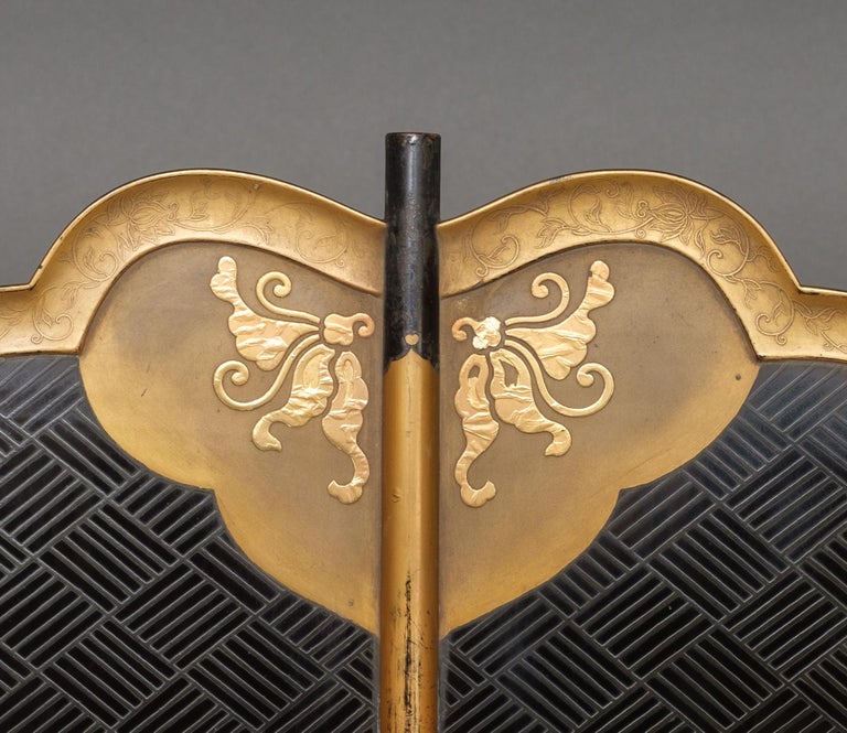 Japanese Lacquer Tray Shaped like a War Fan 軍配 'Gunbai' with a ...