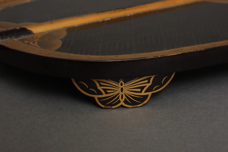 Japanese Lacquer Tray Shaped like a War Fan 軍配 'Gunbai' with a ...