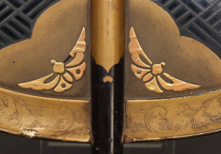 Japanese Lacquer Tray Shaped like a War Fan 軍配 'Gunbai' with a ...