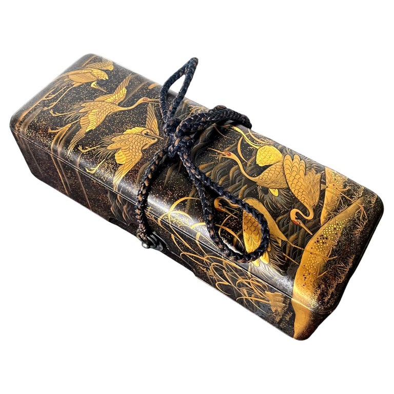 Japanese Lacquered Maki-E Fubako with Cranes Edo Period For Sale at 1stDibs