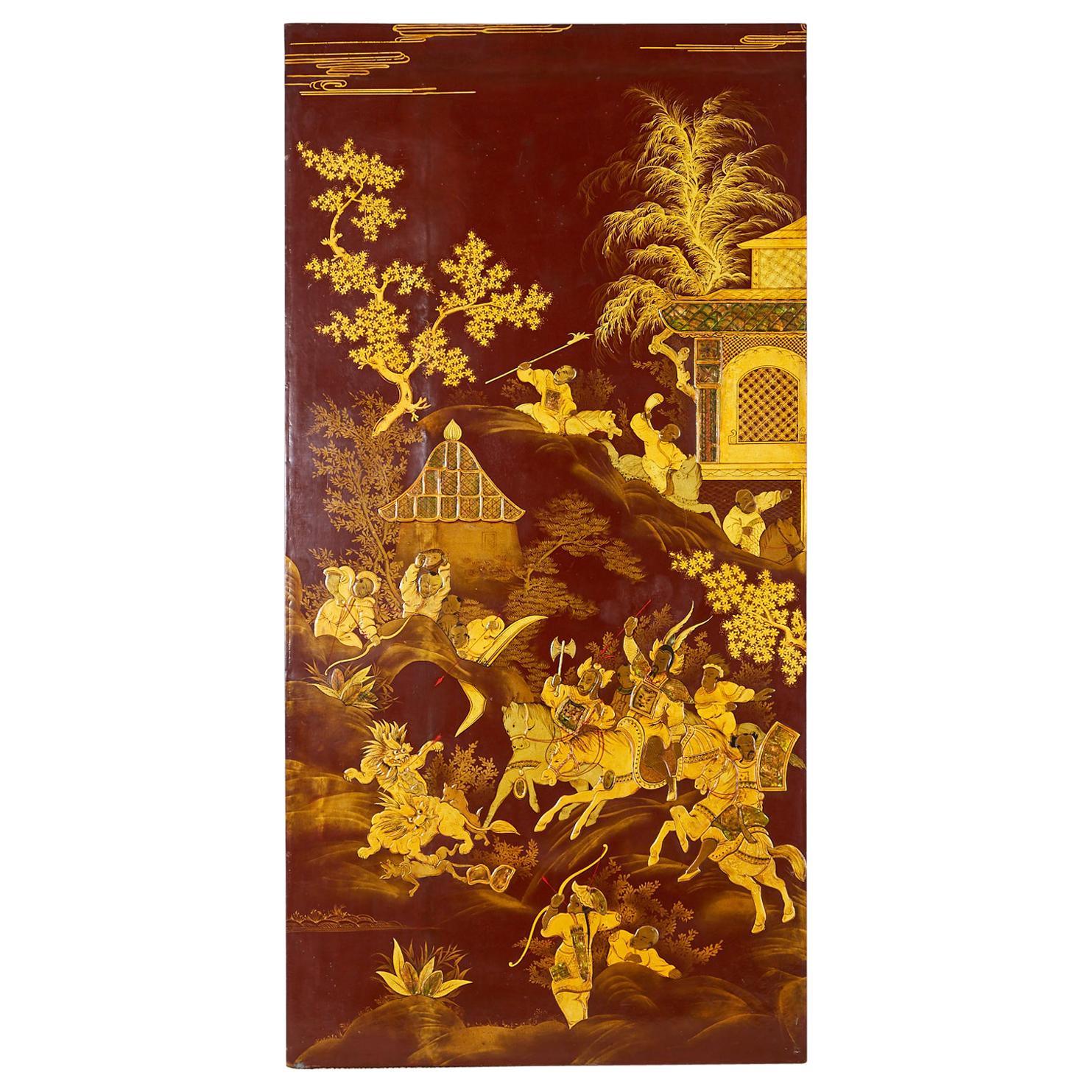 Japanese Lacquered Moriage Panel of Hunting Scene at 1stDibs