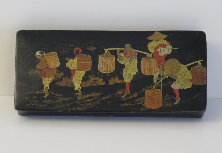 Japanese Laquered Box with Hinged Lid Hand Painted, 19th Century Meiji ...